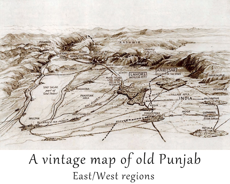 Vintage Map of Old Punjab, Sikh Wall Art, Punjabi Home Décor, Art Print ...