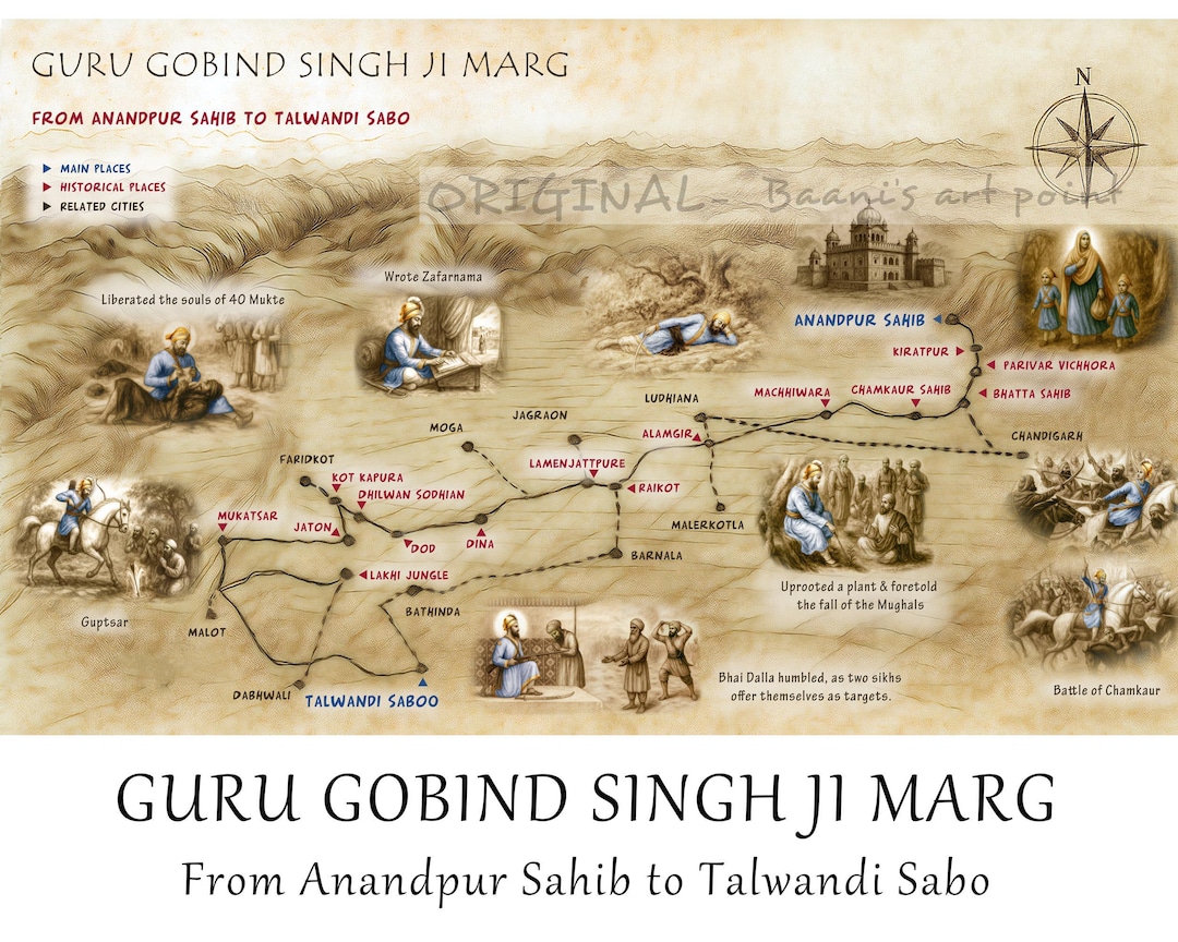GURU GOBIND SINGH Ji Marg Map: Anandpur Sahib to Talwandi Saboo ...
