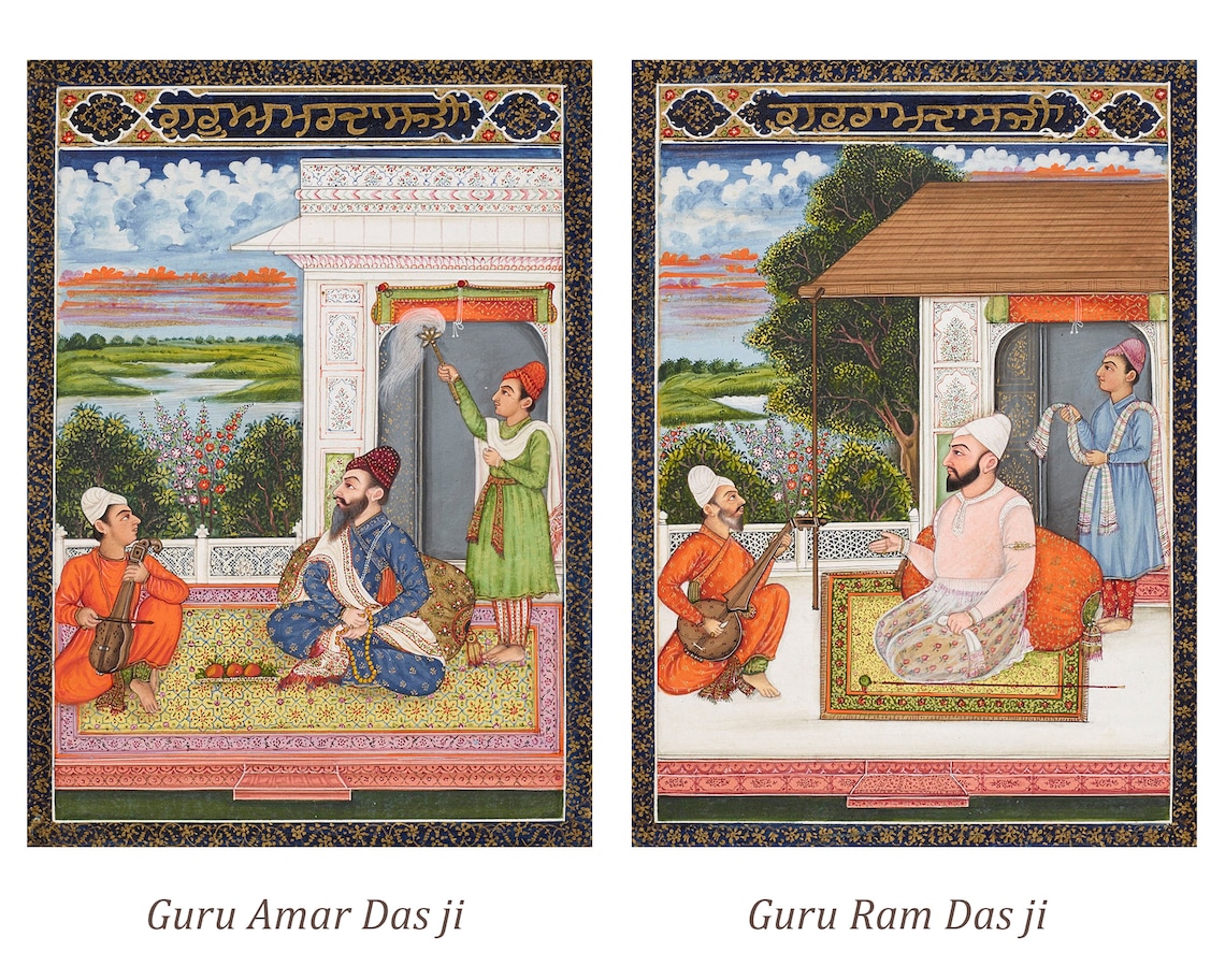 SET OF TEN Miniature Paintings of Sikh Gurus, Punjab, Guru Nanak Dev Ji ...
