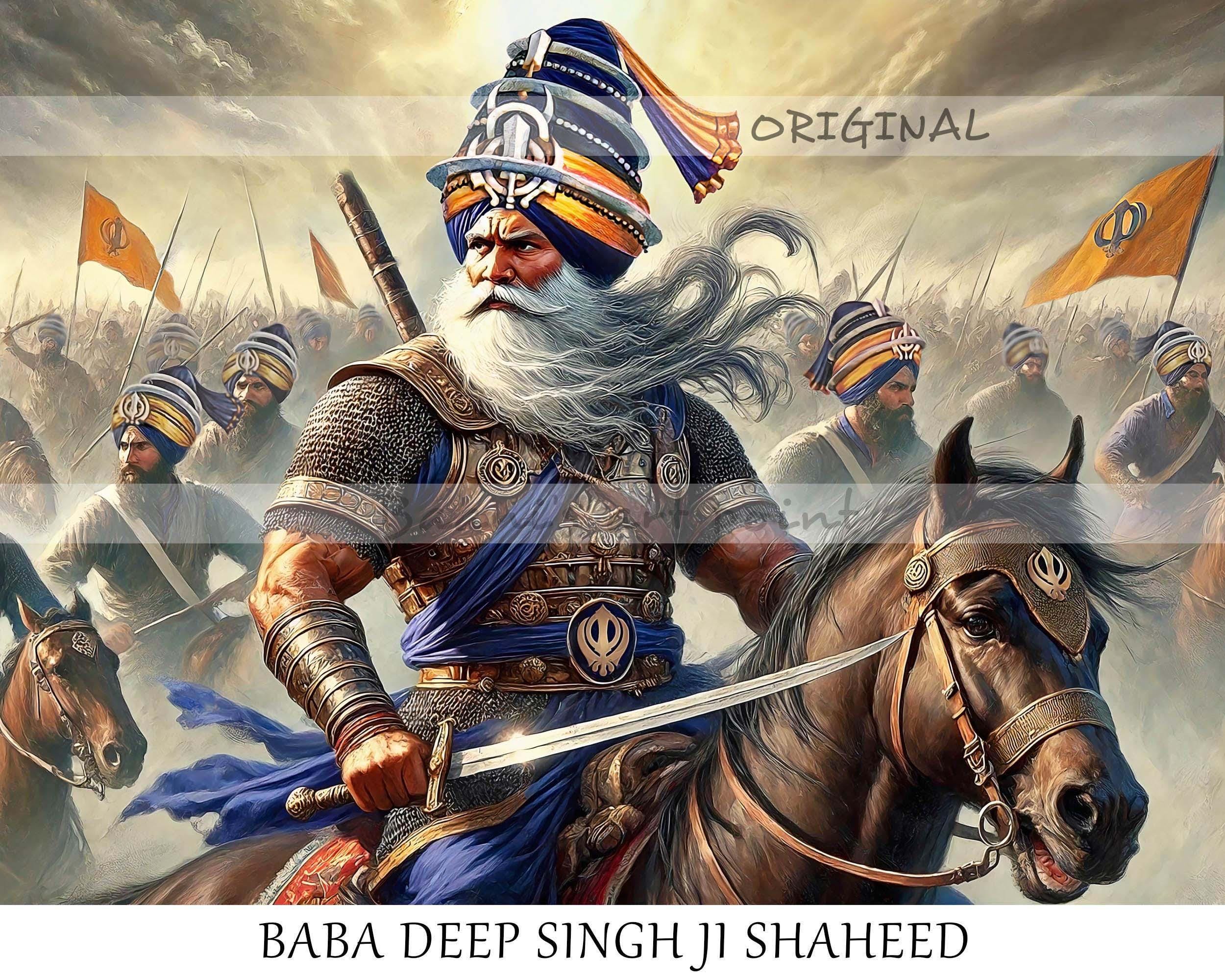 Baba Deep Singh Ji Shaheed, Sikh Wall Art, Punjabi Painting, Home Decor ...