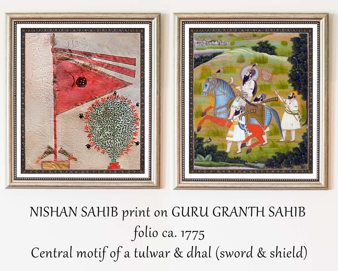 Vintage Print of Guru Granth Sahib Ji With NISHAN SAHIB Illustrated ...