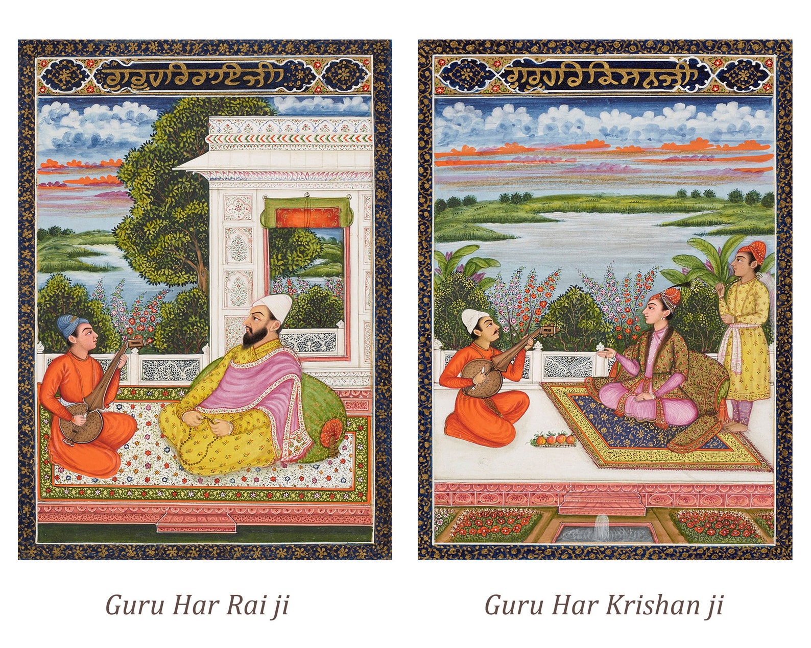 SET OF TEN Miniature Paintings of Sikh Gurus, Punjab, Guru Nanak Dev Ji ...