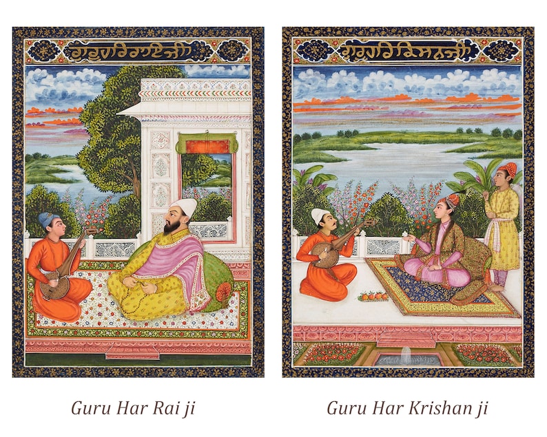 SET OF TEN Miniature Paintings of Sikh Gurus, Punjab, Guru Nanak Dev Ji ...