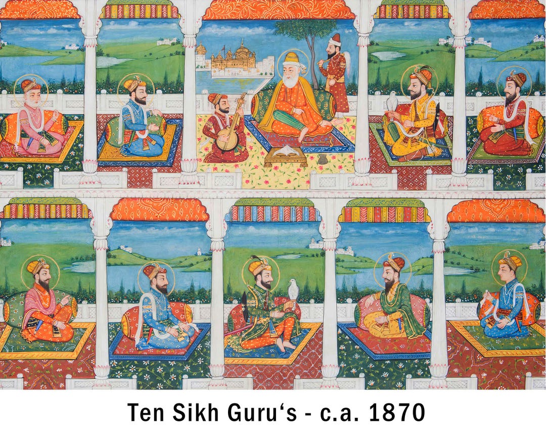 Vintage Painting of the TEN SIKH GURU'S, Miniature Painting, Guru Nanak ...