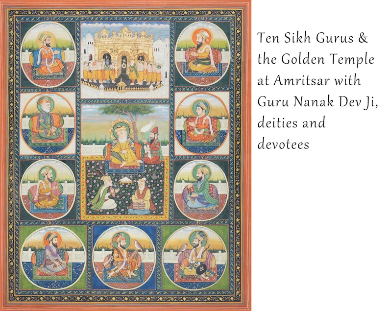 Vintage Painting of the TEN SIKH GURU'S, the Golden Temple, Guru Nanak ...