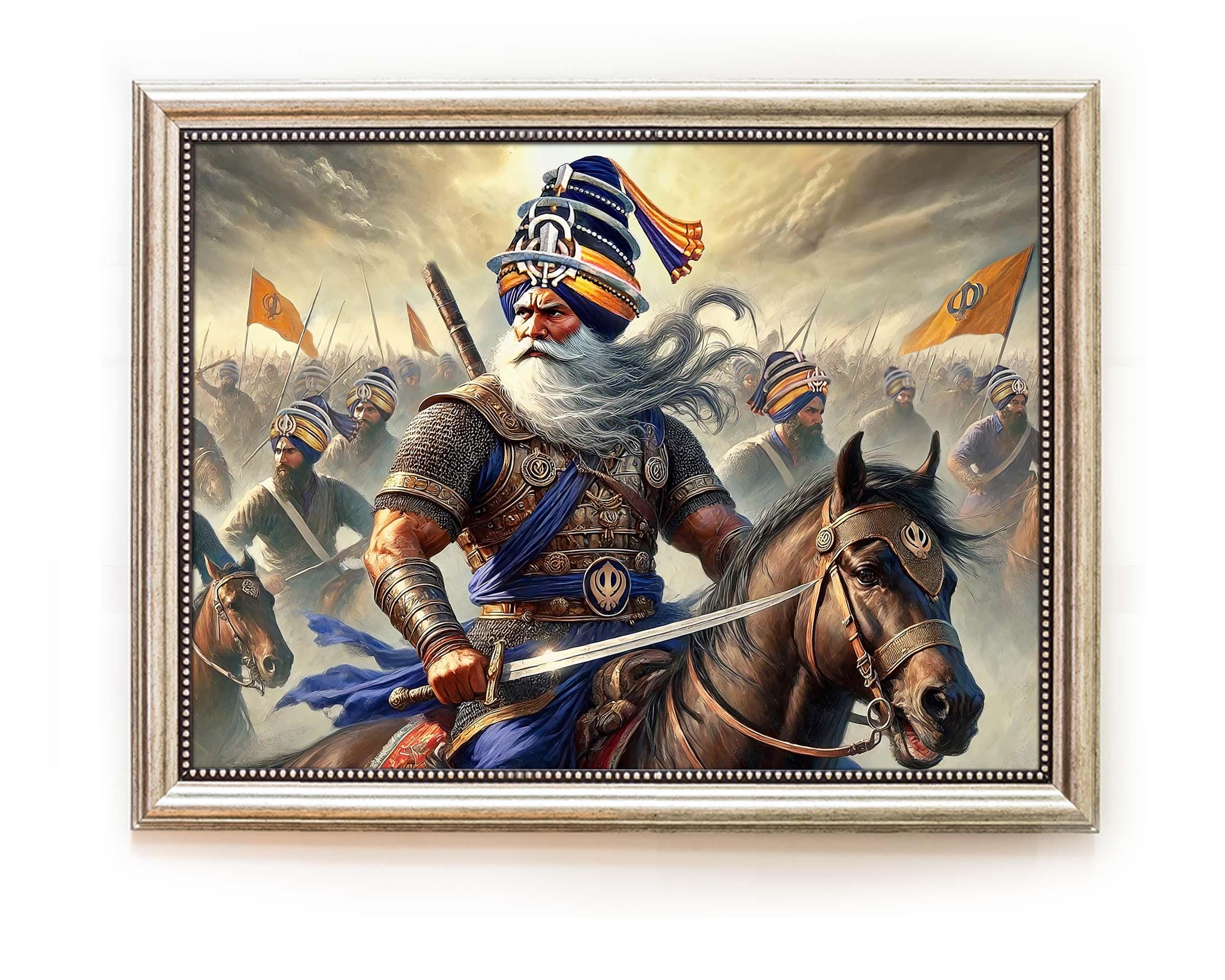 Baba Deep Singh Ji Shaheed, Sikh Wall Art, Punjabi Painting, Home Decor ...