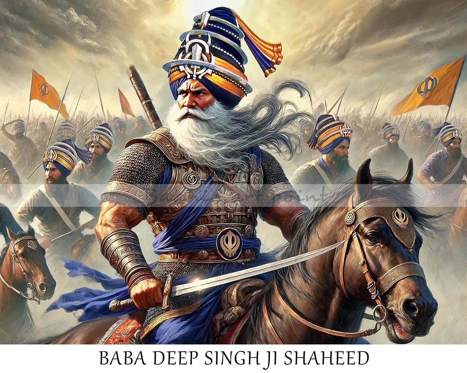 Baba Deep Singh Ji Shaheed, Sikh Wall Art, Punjabi Painting, Home Decor ...