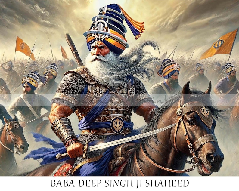 Baba Deep Singh Ji Shaheed, Sikh Wall Art, Punjabi Painting, Home Decor ...