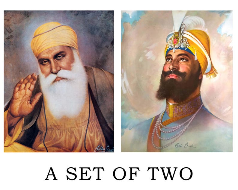 Guru Nanak Dev JI, Guru Gobind Singh Ji by Sobha Singh, Vintage Oil ...
