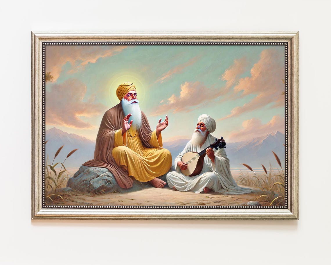 Guru Nanak Dev Ji and Bhai Mardana, Sikh Wall Art, Punjabi Home Decor, Painting, Instant Digital ...