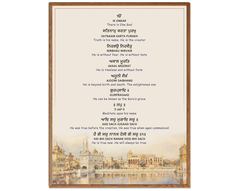 Mool Mantar Art in Gurmukhi, English Translation and Meaning, Sikh Wall ...