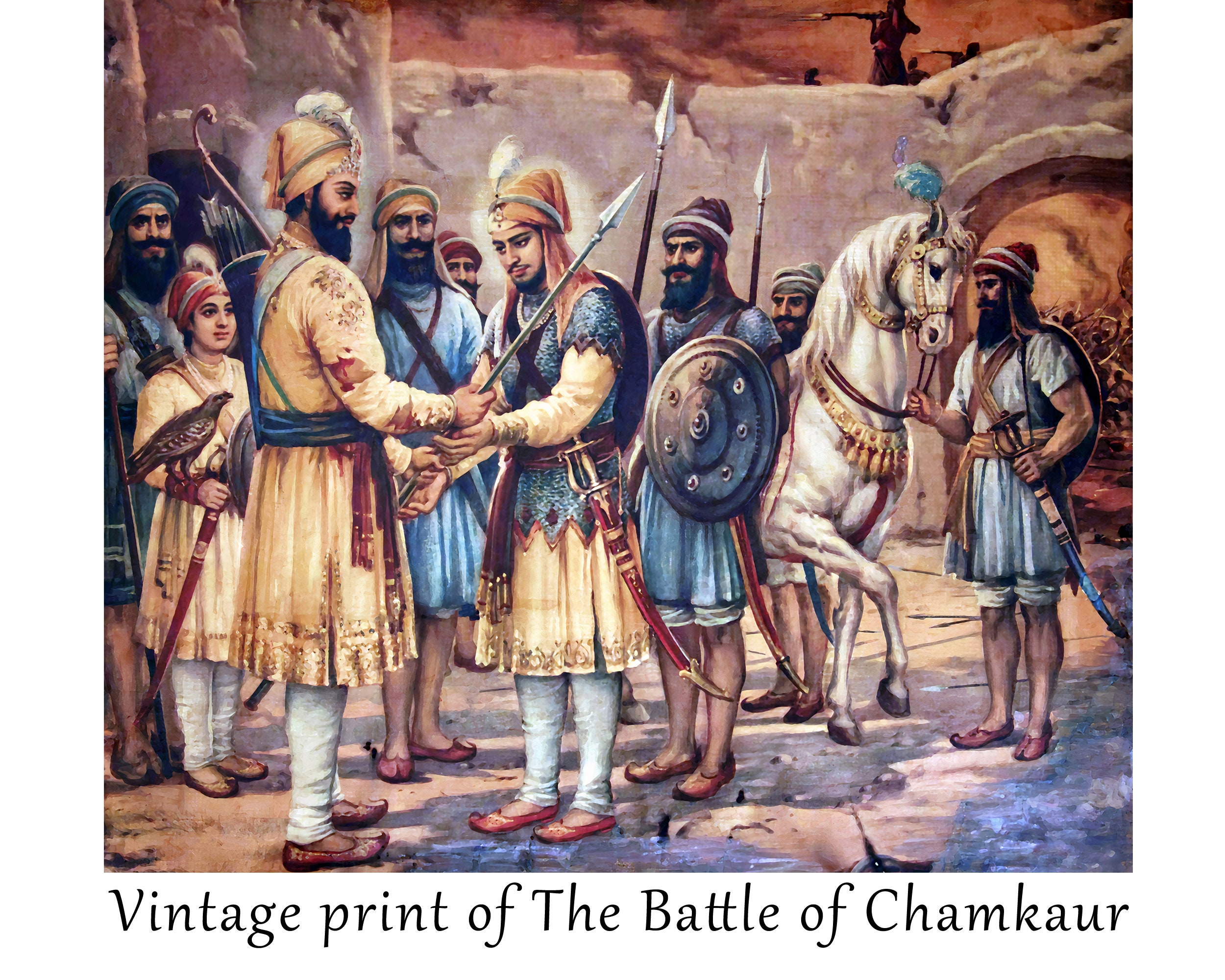 Guru Gobind Singh Ji, Battle of Chamkaur, Sahibzaade, Vintage Print, Sikh Wall Art Home Decor ...