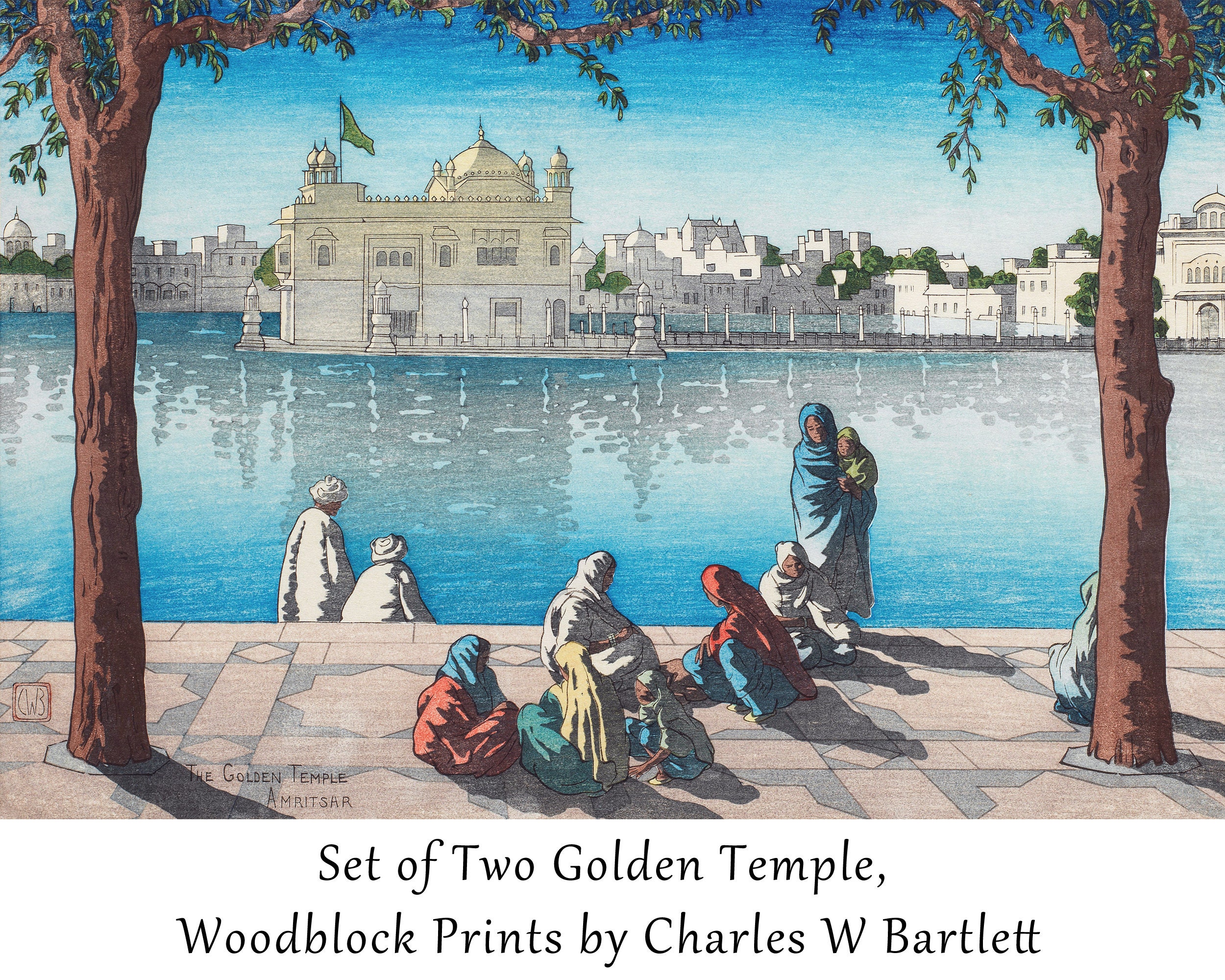 SET OF TWO Golden Temple, Woodblock Prints by Charles W Bartlett ...