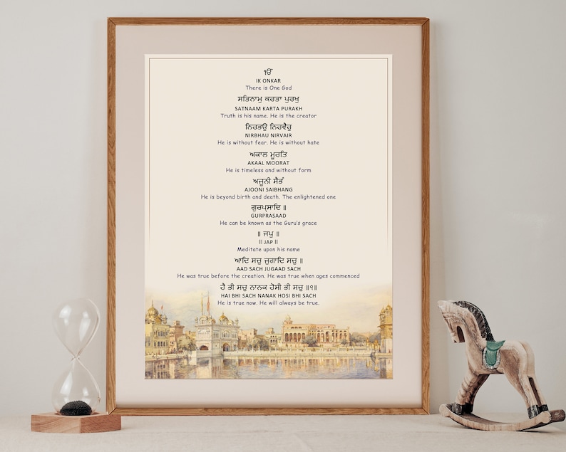 Mool Mantar Art in Gurmukhi, English Translation and Meaning, Sikh Wall ...