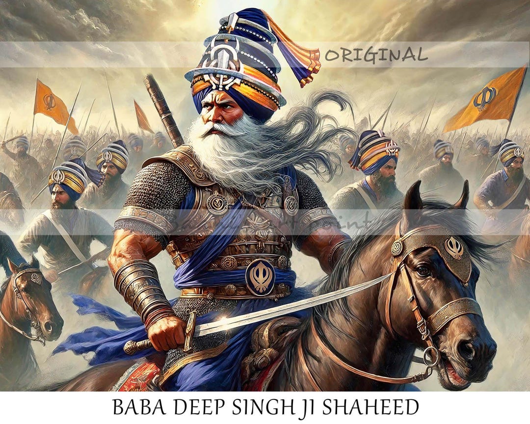 Baba Deep Singh Ji Shaheed, Sikh Wall Art, Punjabi Painting, Home Decor ...