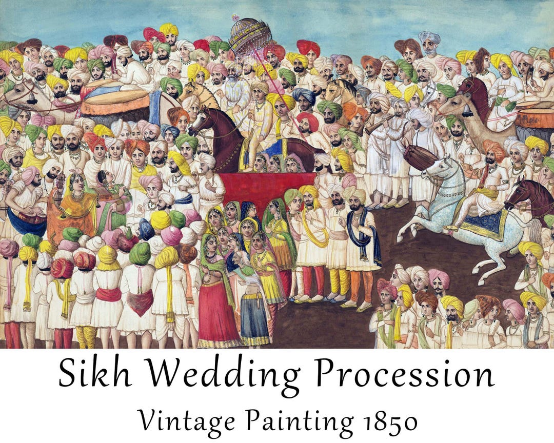 Sikh Wedding Procession C.a. 1850, Vintage Painting, Sikh Wall Art ...