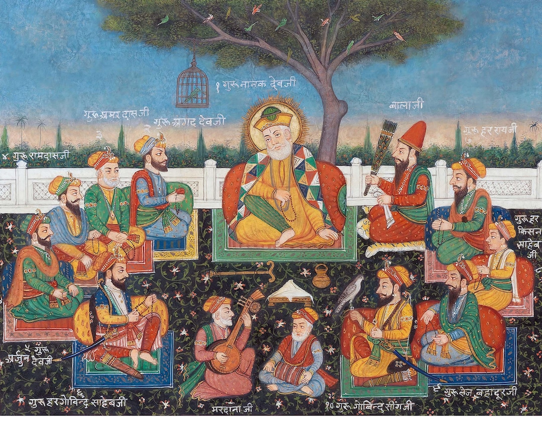 Vintage Painting of the TEN SIKH GURU'S, Miniature Painting, Guru Nanak ...