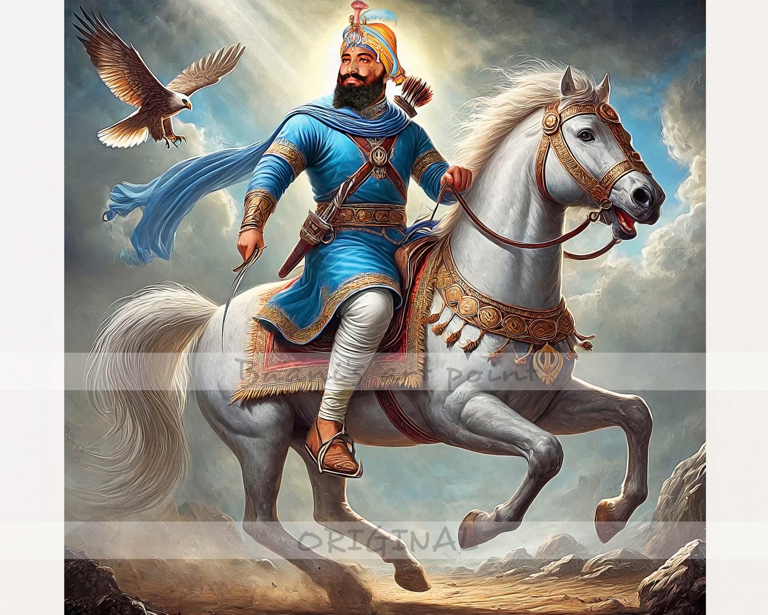 Guru Gobind Singh Ji Maharaj, Original Sikh Wall Art, Punjabi Painting ...