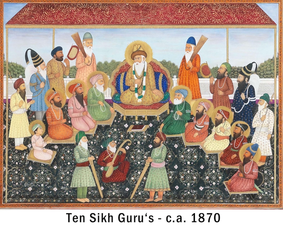 Vintage Painting of the TEN SIKH GURU'S, Miniature Painting, Guru Nanak ...