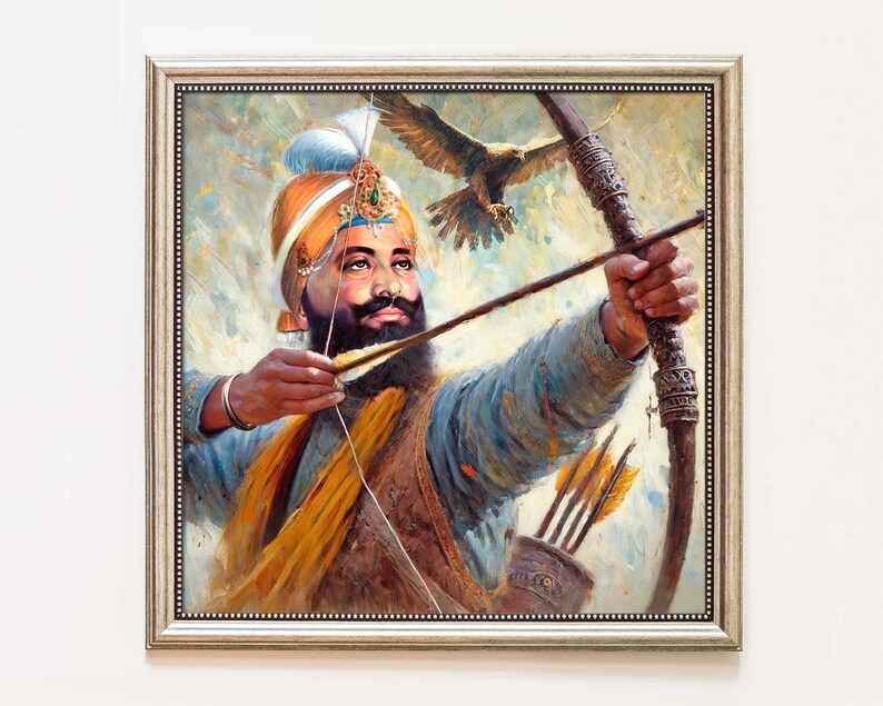 Portrait of Guru Gobind Singh Ji Maharaj With His Baaj, Original ...