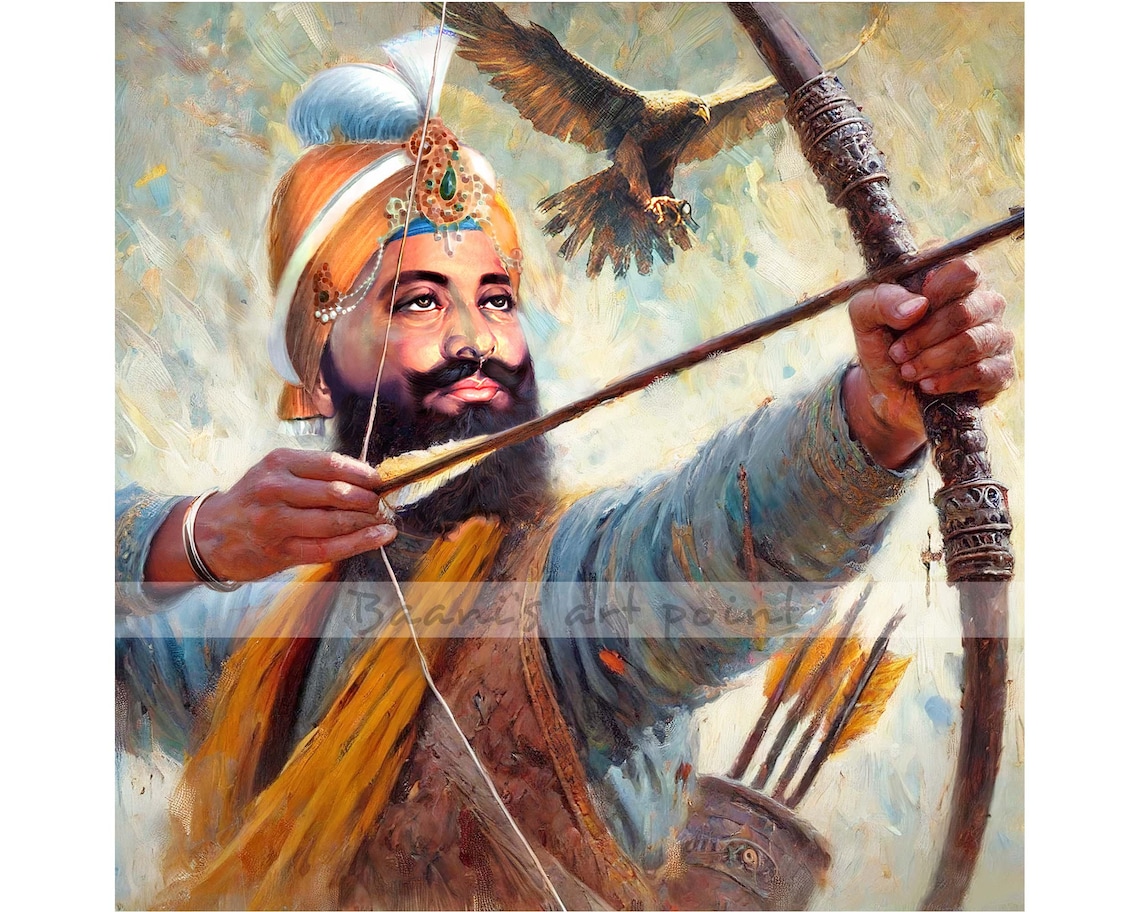 Portrait of Guru Gobind Singh Ji Maharaj With His Baaj, Original Sikh ...