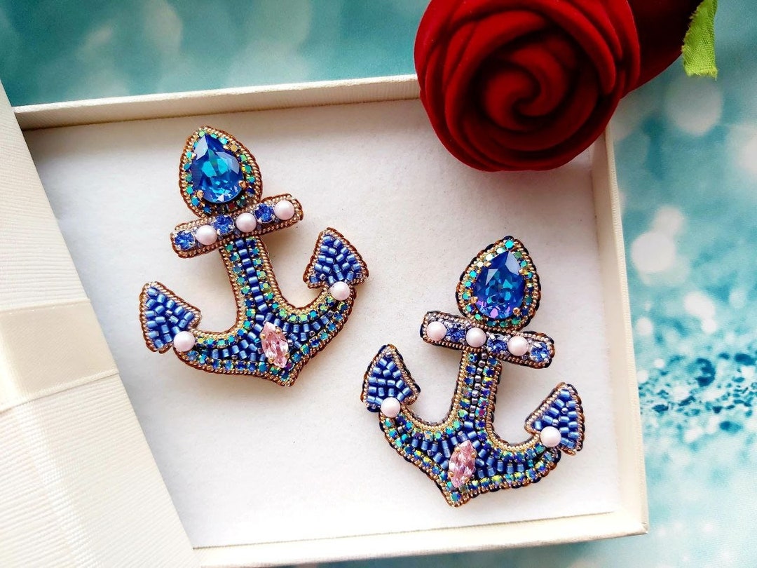 Handmade Brooch "anchor" (1 Pcs) | Crystals, Pearl Beads, Premium Beads ...