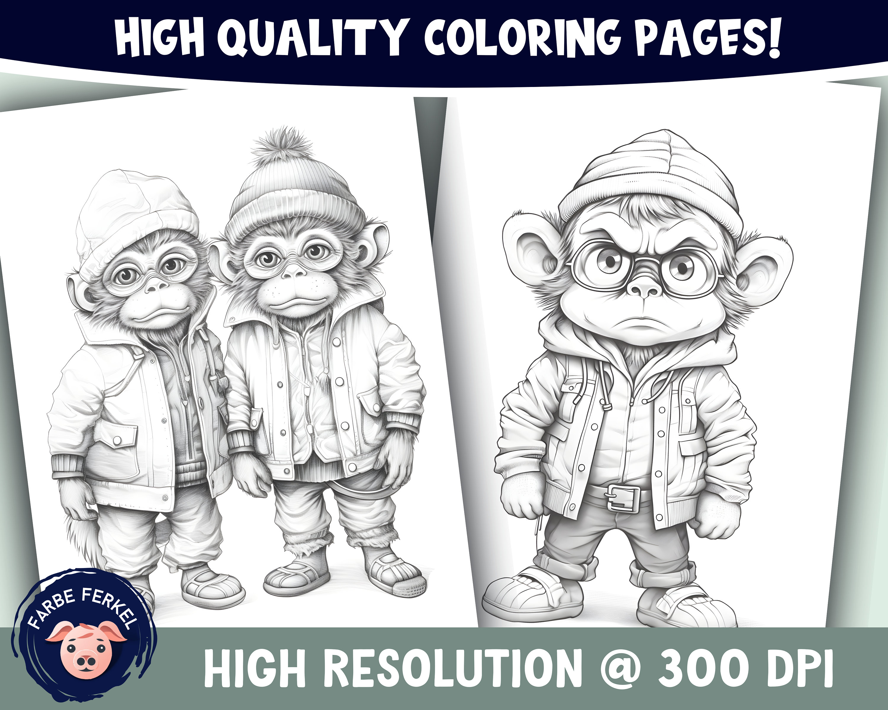 Grumpy Monkeys Greyscale Coloring Book Funny Coloring Book Monkey ...