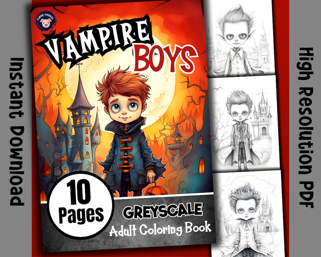 Vampire Boys Greyscale Coloring Book Vampires Coloring Pages Creepy ...