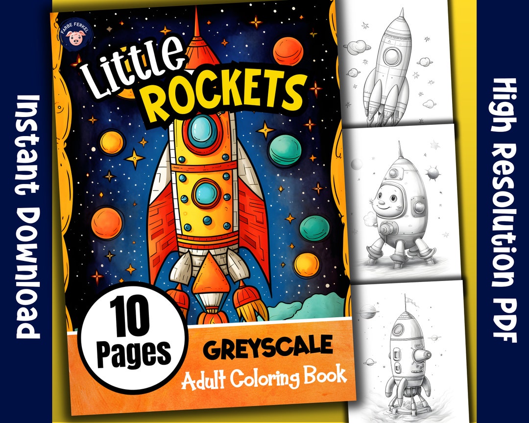 Little Rockets Greyscale Coloring Book Rocket Coloring Book Coloring ...