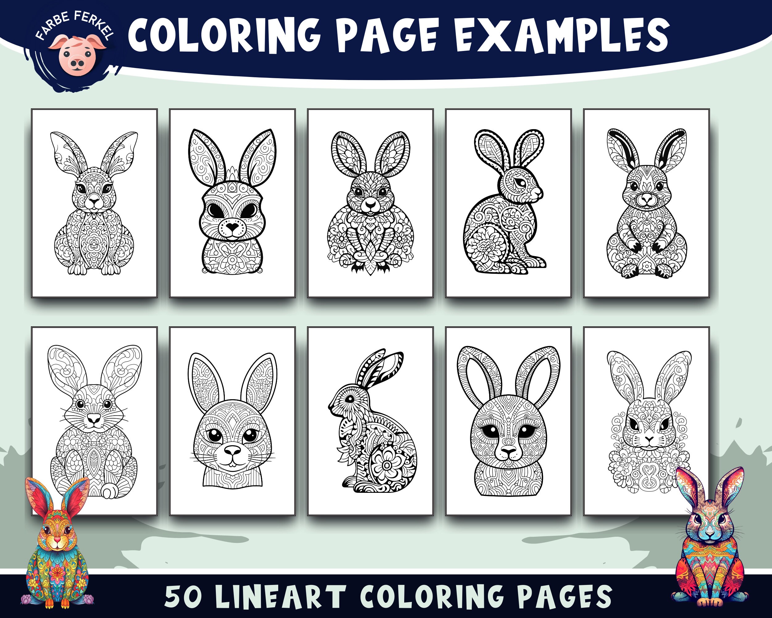 Mandala Rabbits Mandala Coloring Book Line Art Coloring Pages Rabbit ...
