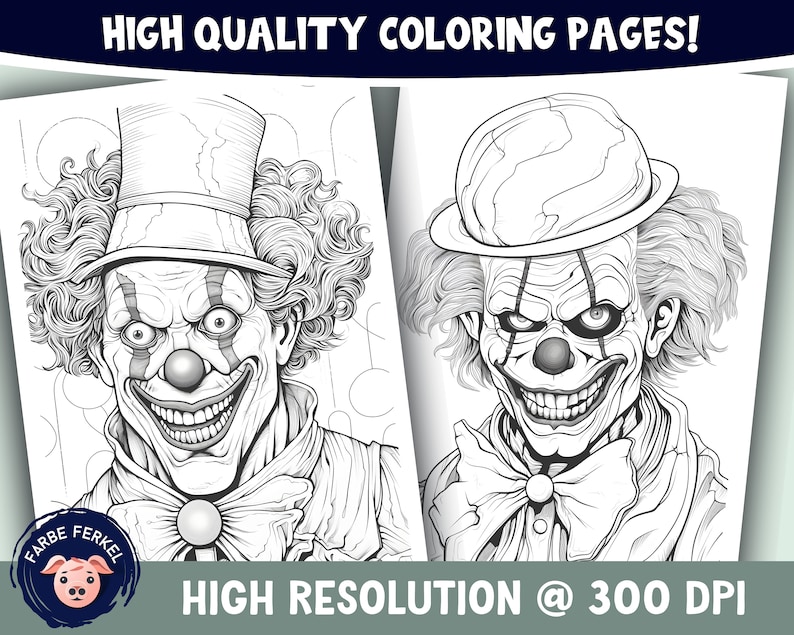 Crazy Clowns Greyscale Coloring Book Clown Coloring Pages Clown ...