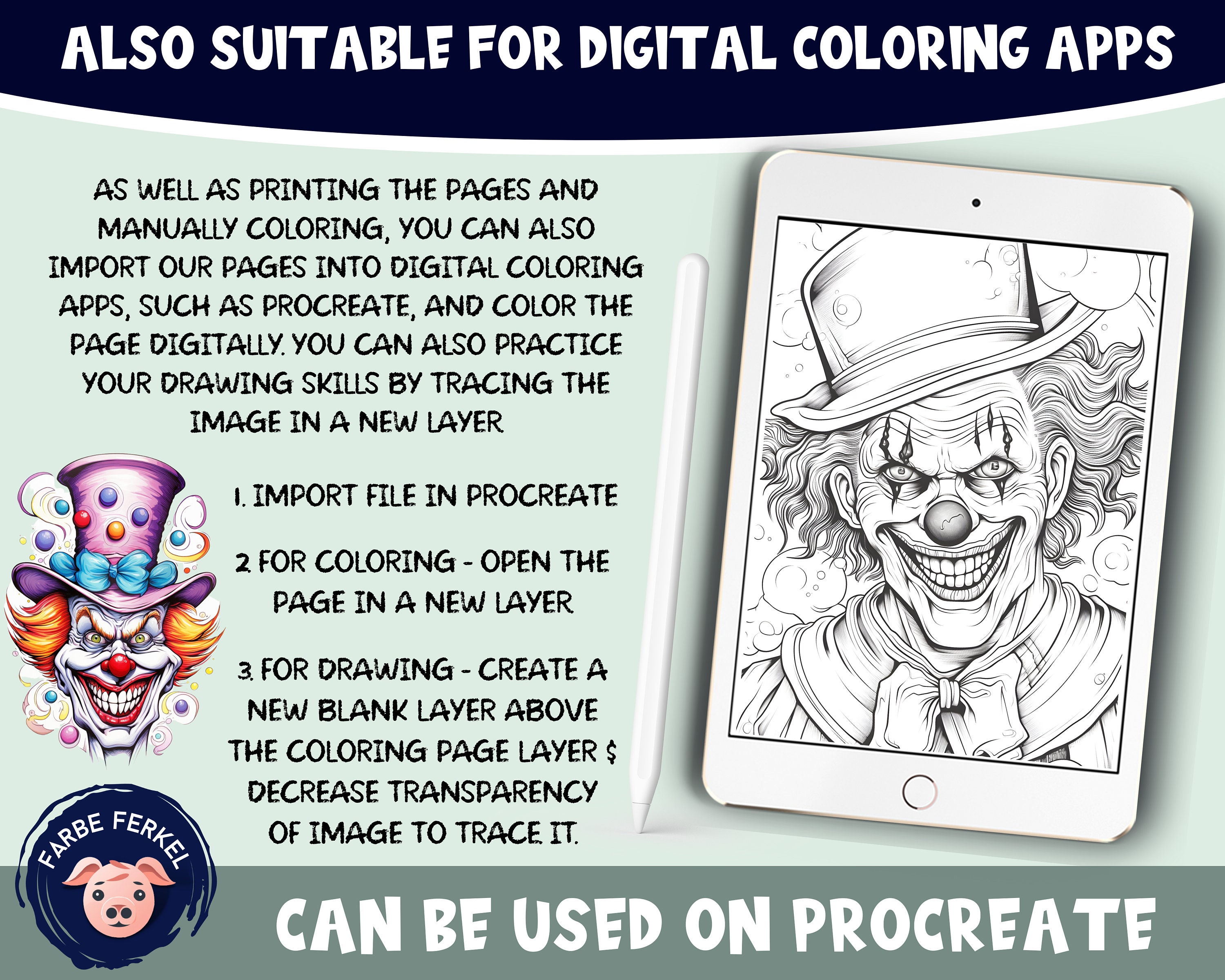 Crazy Clowns Greyscale Coloring Book Clown Coloring Pages - Etsy