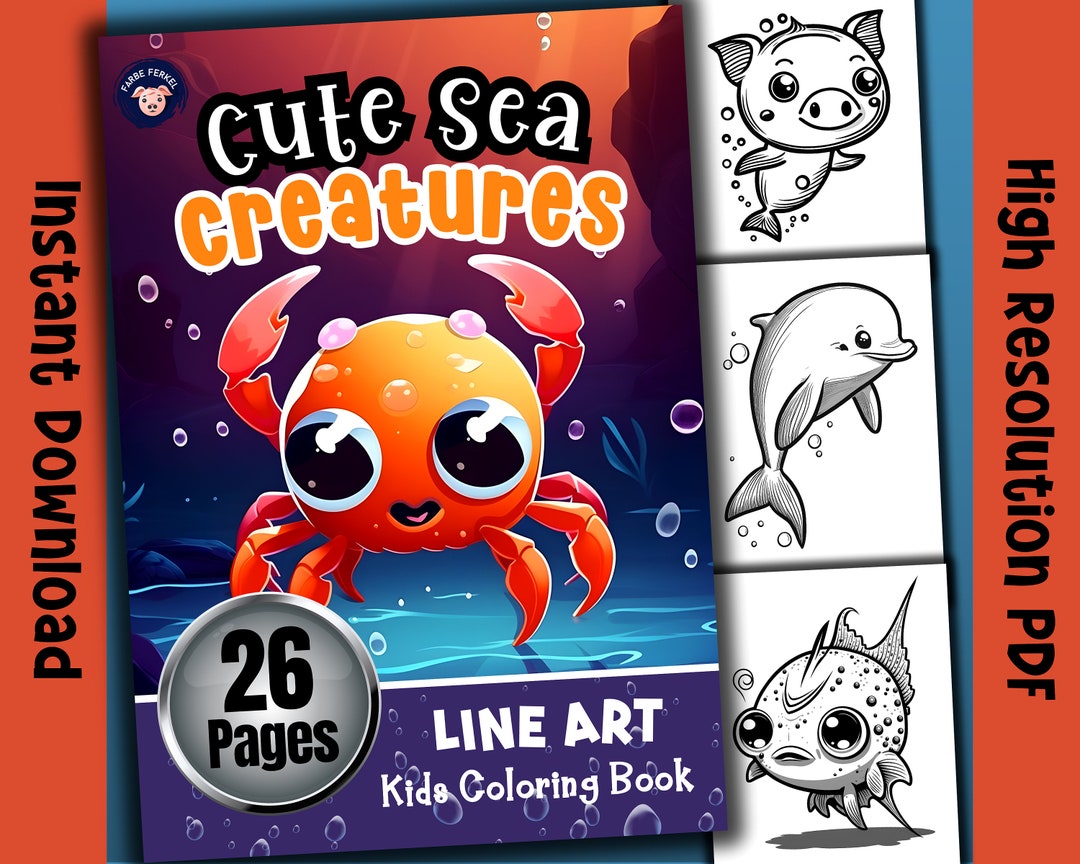 Cute Sea Creatures Coloring Book Kids Coloring Book Sea Creatures ...