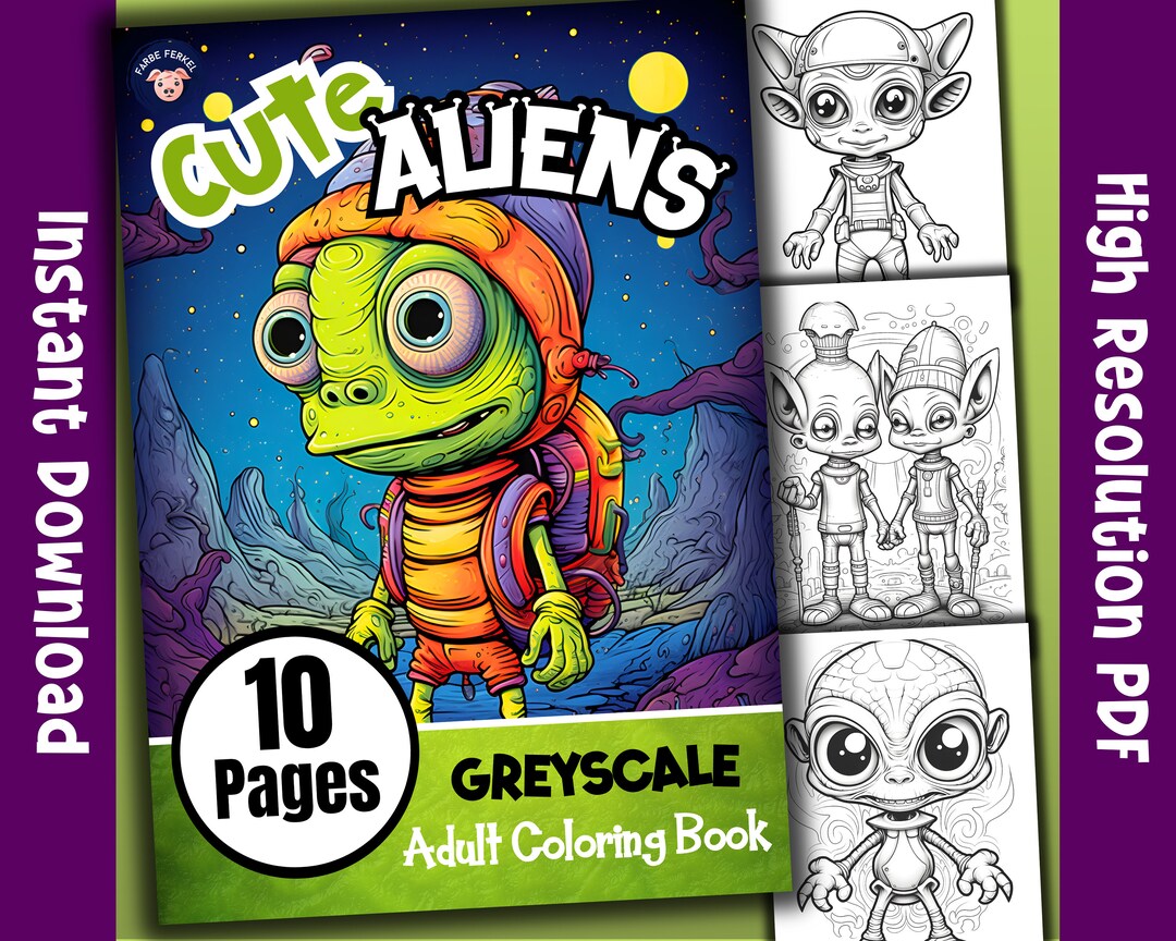 Cute Aliens Greyscale Coloring Book Alien Coloring Books Alien ...