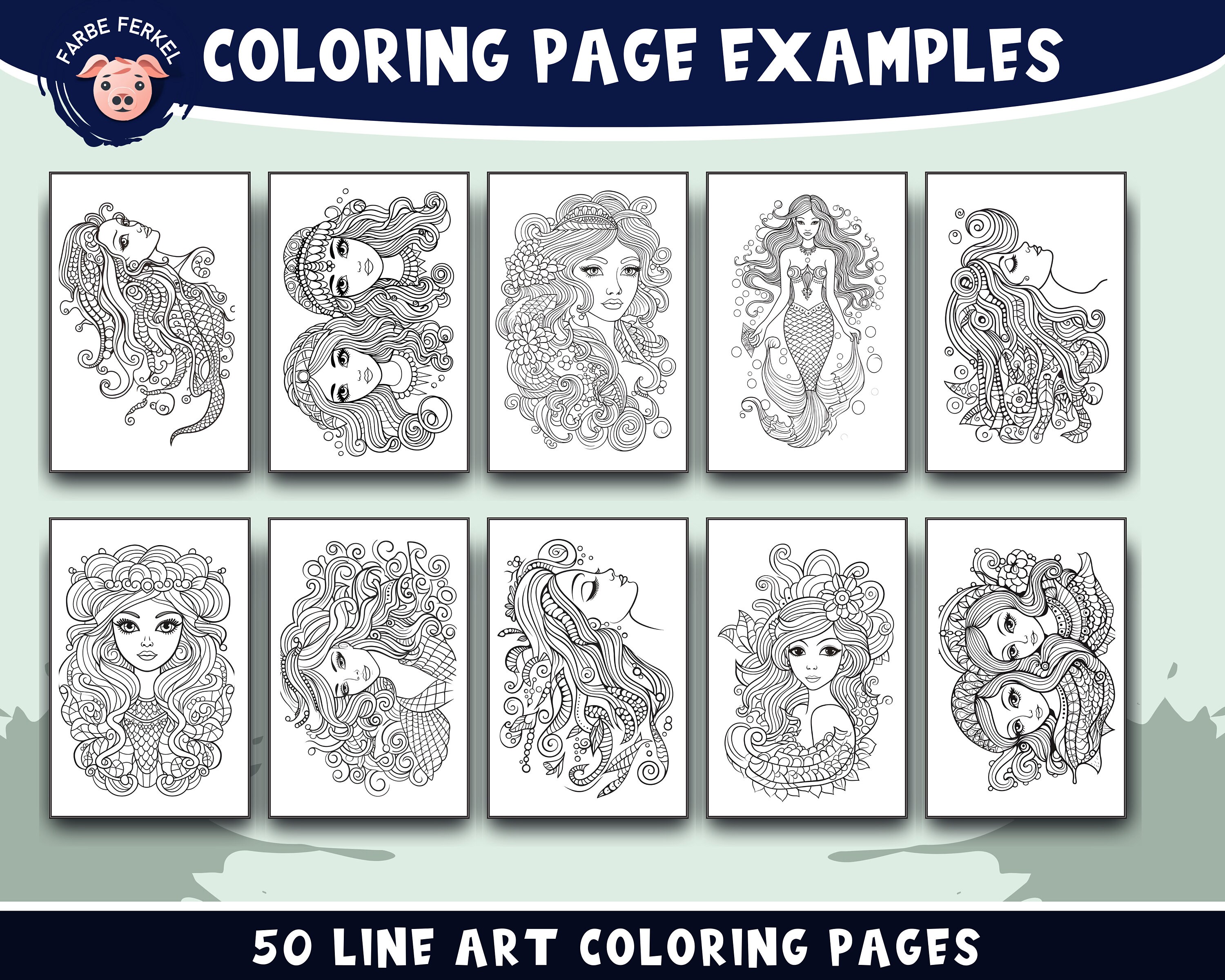 Magical Mermaids Line Art Coloring Book Mermaid Coloring - Etsy