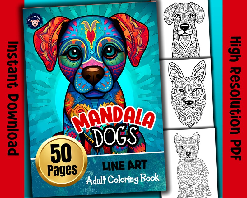 Mandala Dogs Lineart Coloring Book Animal Coloring Pages Dog Colouring ...
