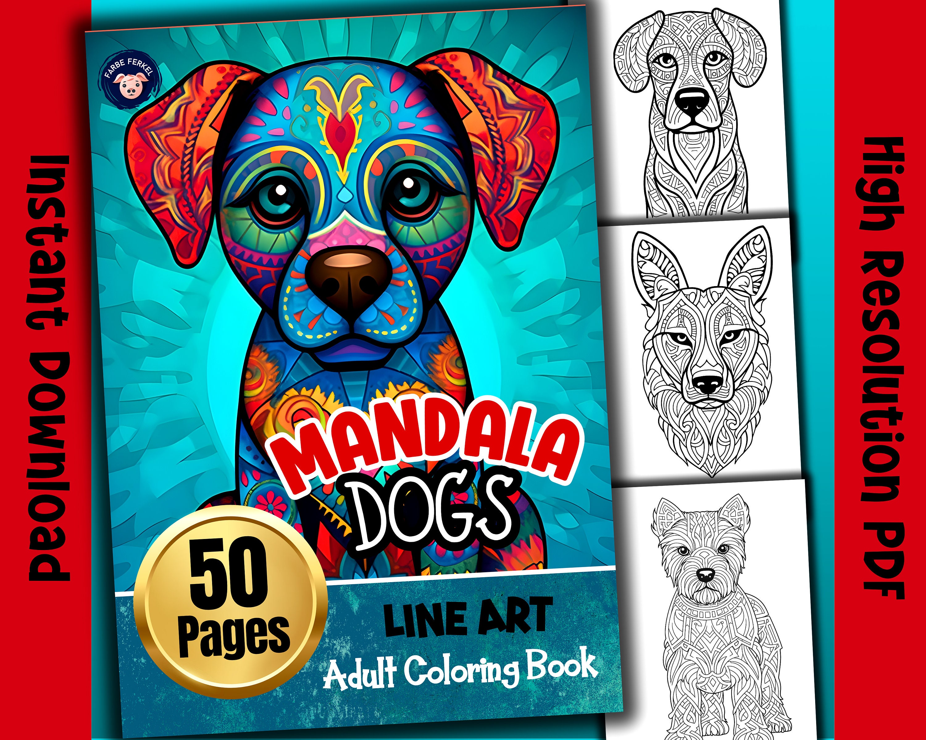 Mandala Dogs Lineart Coloring Book Animal Coloring Pages Dog Colouring ...