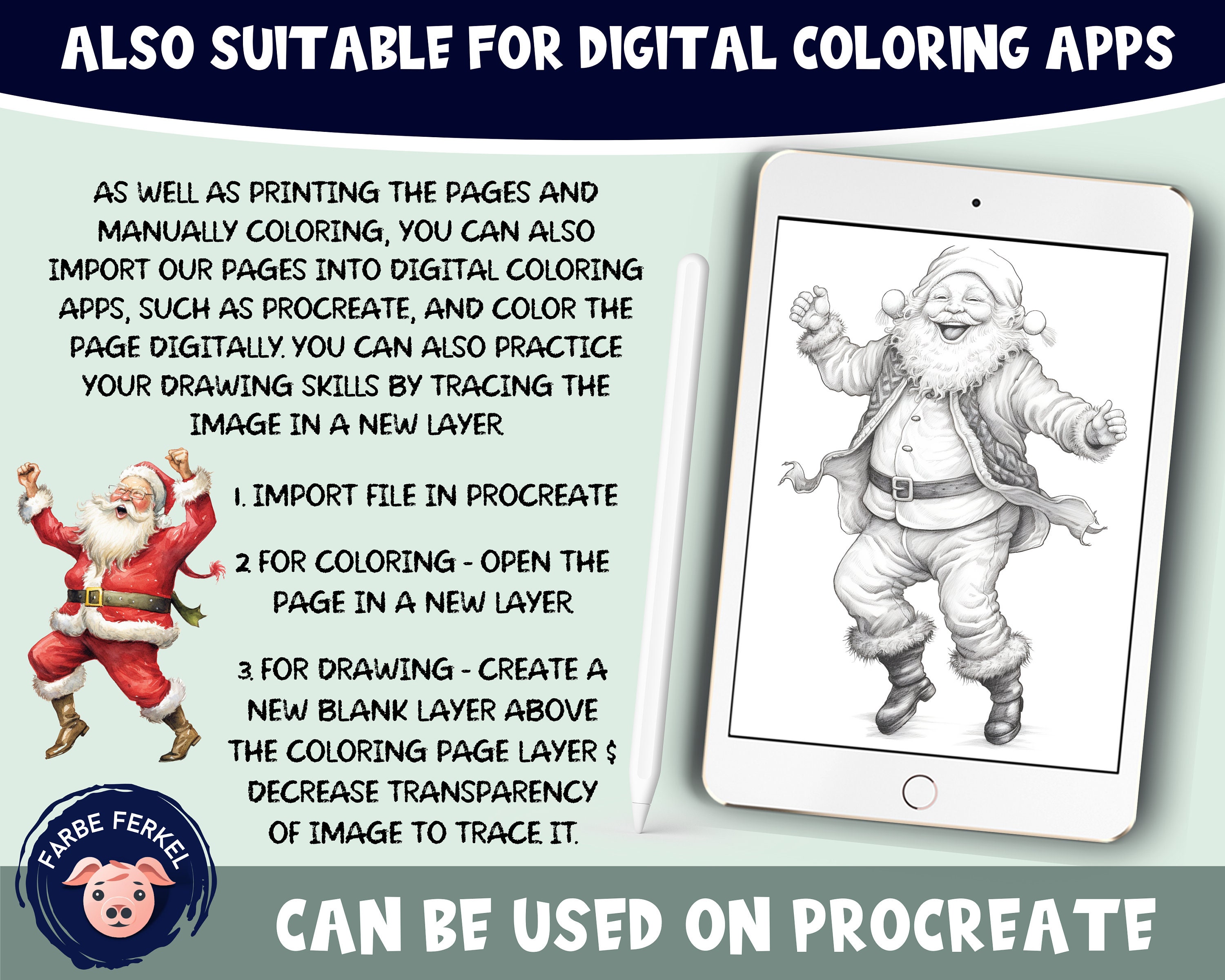 Dancing Santas Greyscale Coloring Bookchristmas Coloring Bookfunny ...