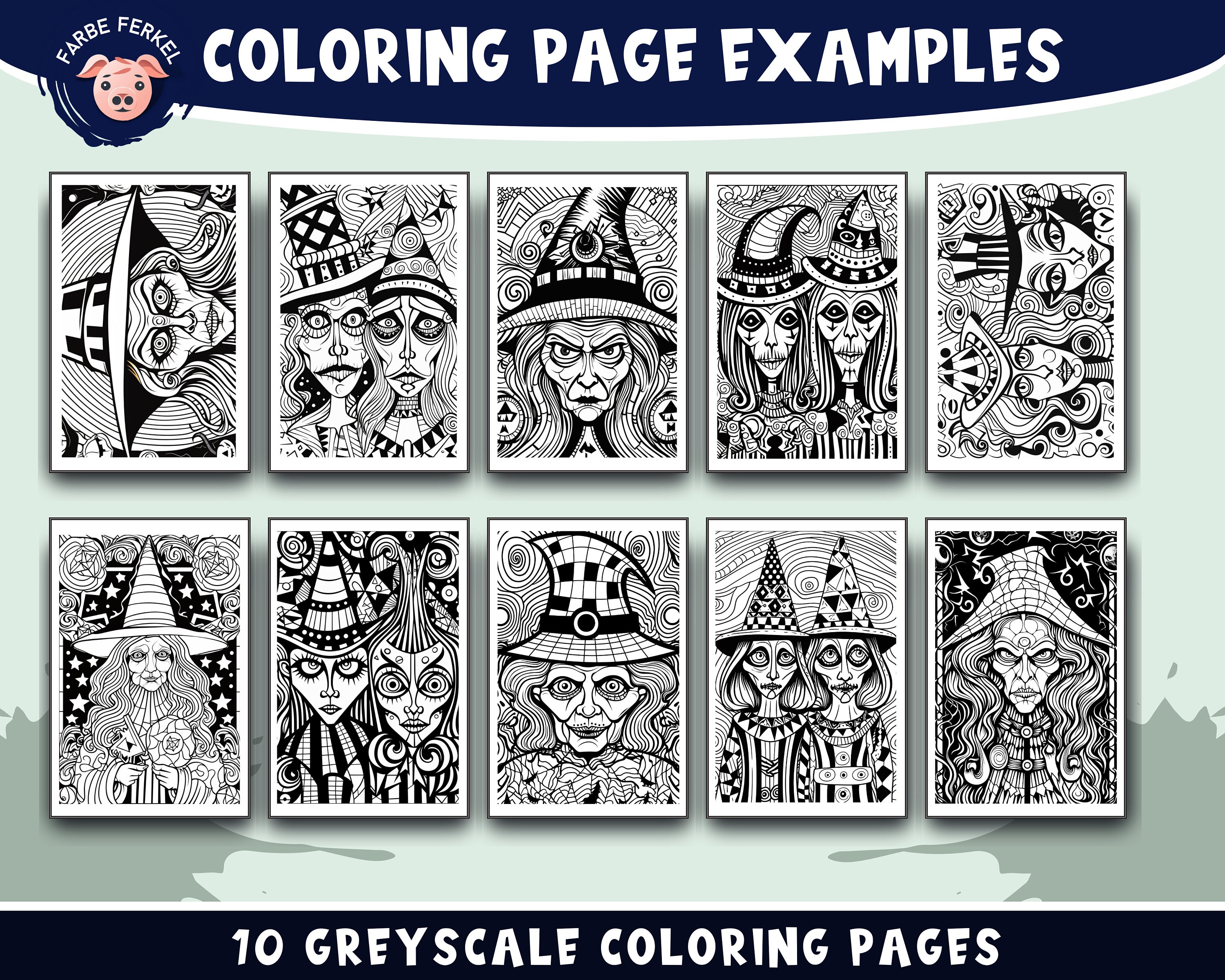 Old Witches Line Art Coloring Book Scary Coloring Page Halloween ...