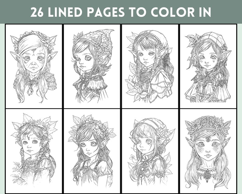 Elf Girls Adult Colouring Page for Relaxing Instant PDF - Etsy