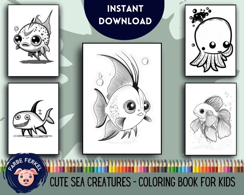 Cute Sea Creatures Coloring Book Kids Coloring Book Sea Creatures ...