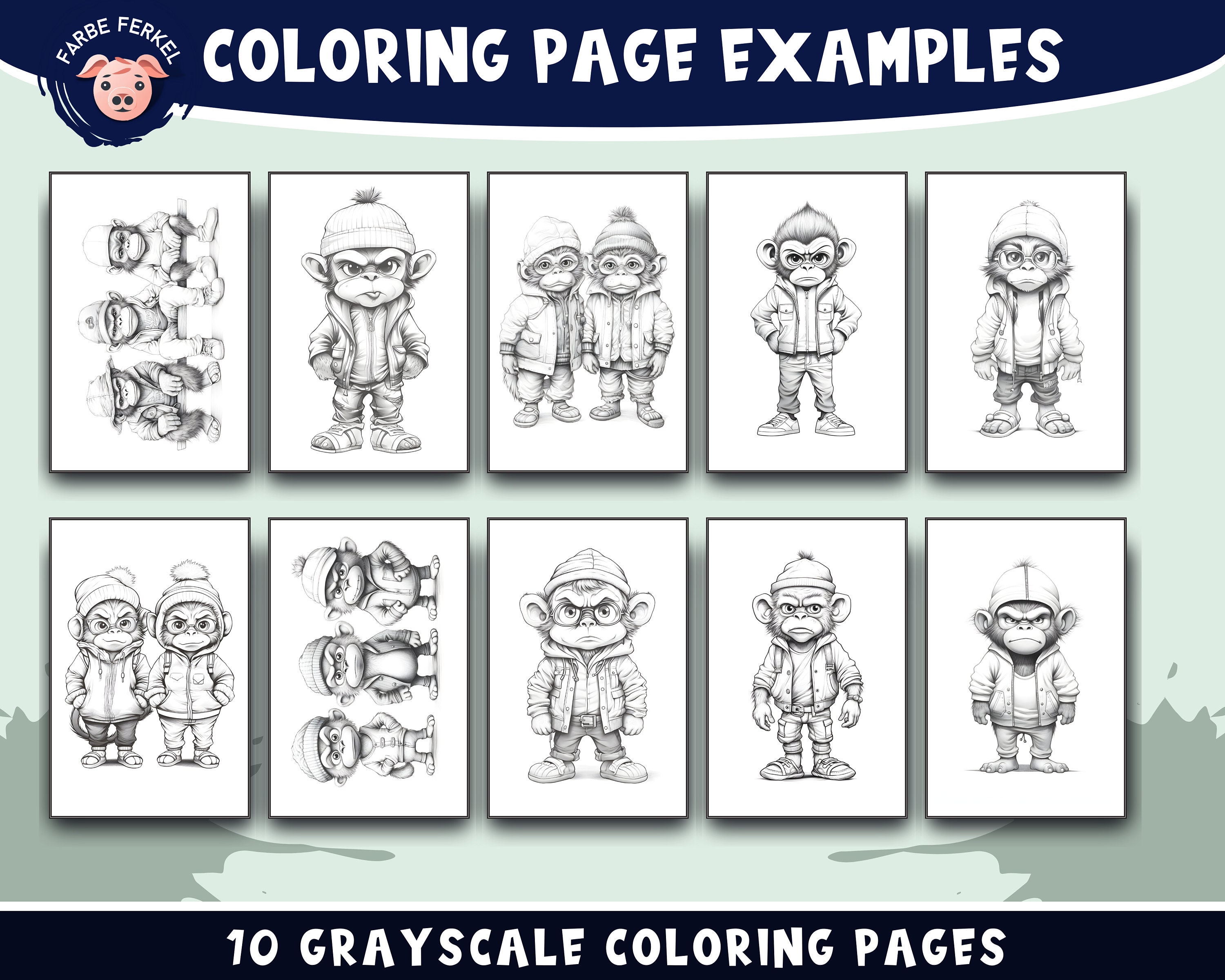 Grumpy Monkeys Greyscale Coloring Book Funny Coloring Book Monkey ...
