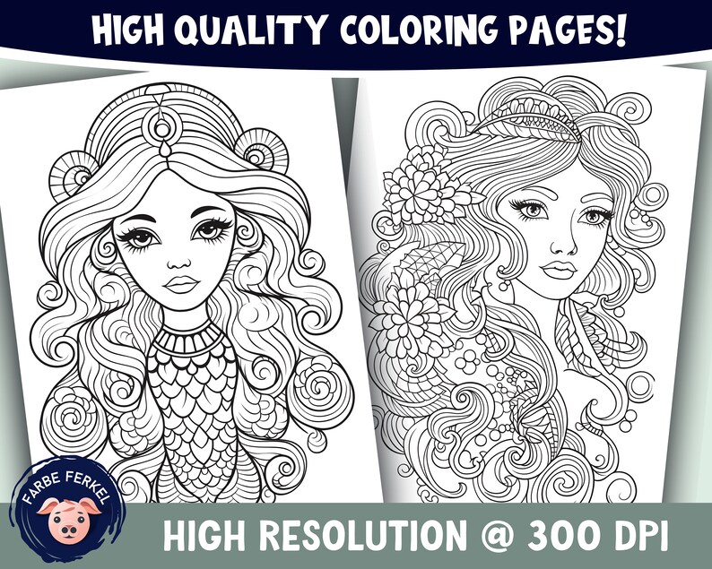 Magical Mermaids Line Art Coloring Book Mermaid Coloring - Etsy