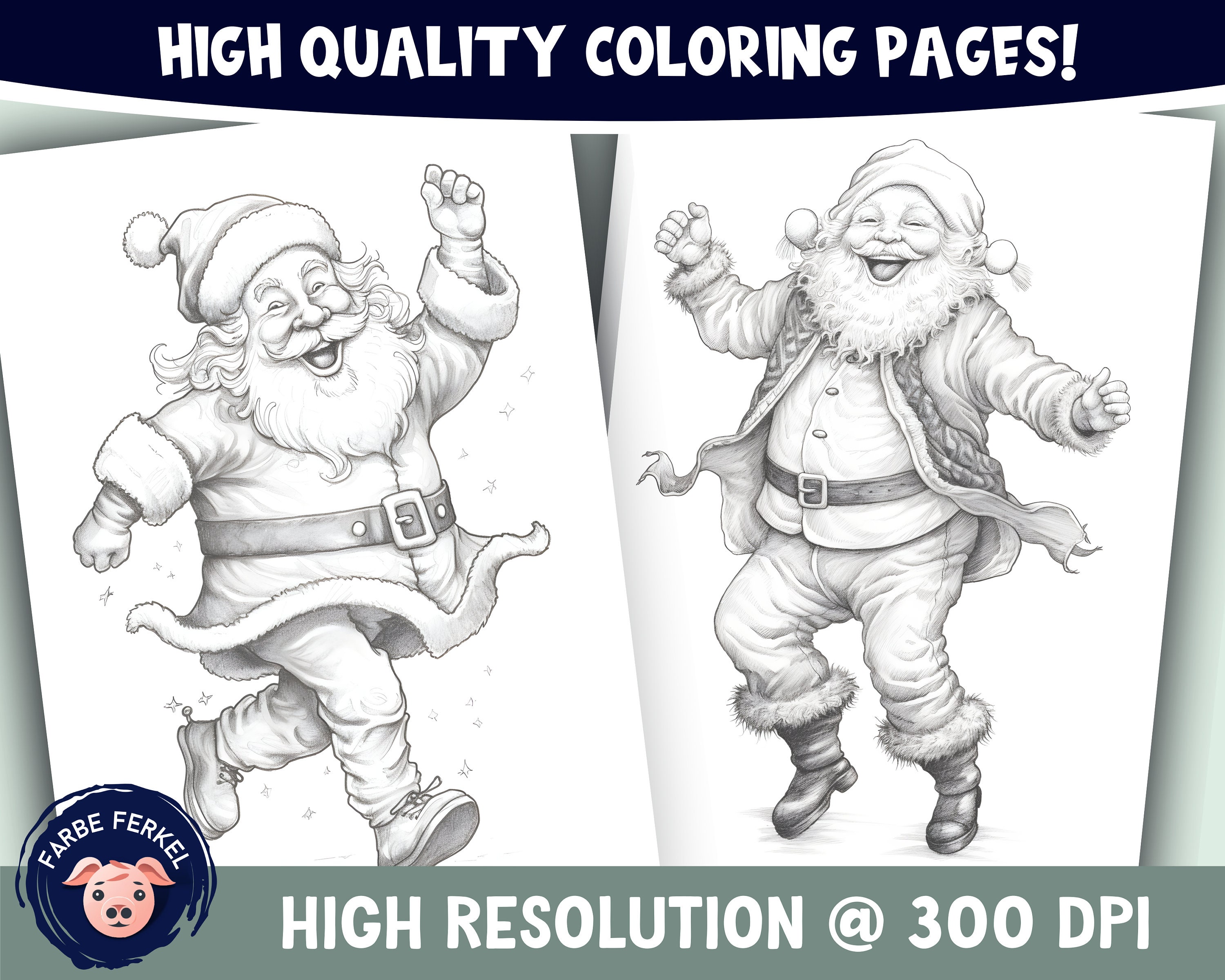 Dancing Santas Greyscale Coloring Bookchristmas Coloring Bookfunny ...
