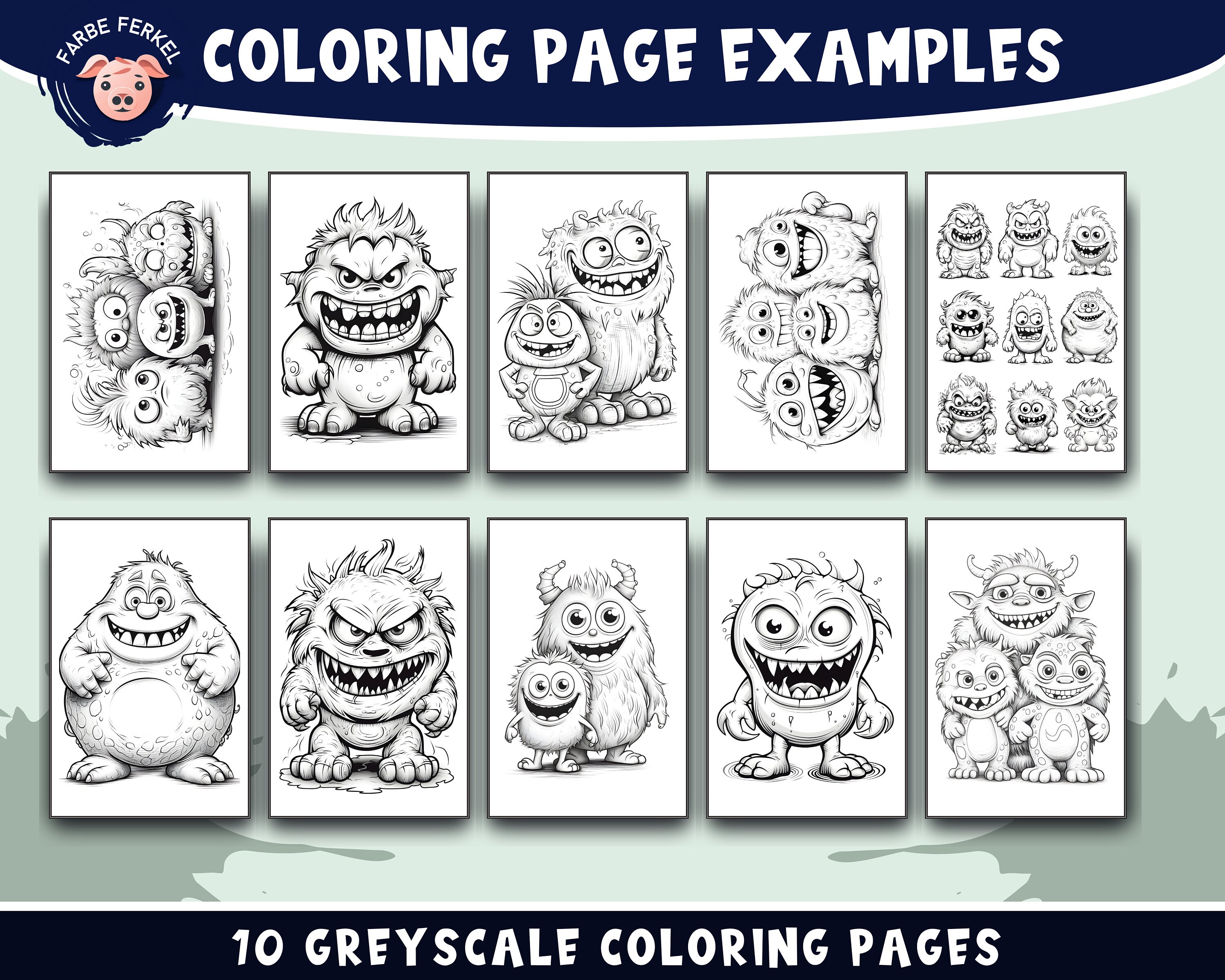 Silly Monsters Greyscale Adult Colouring Funny Colouring - Etsy