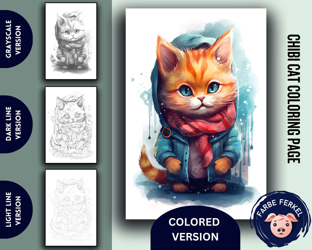 Chibi Cat Coloring Page Cat to Print and Color Cat - Etsy UK