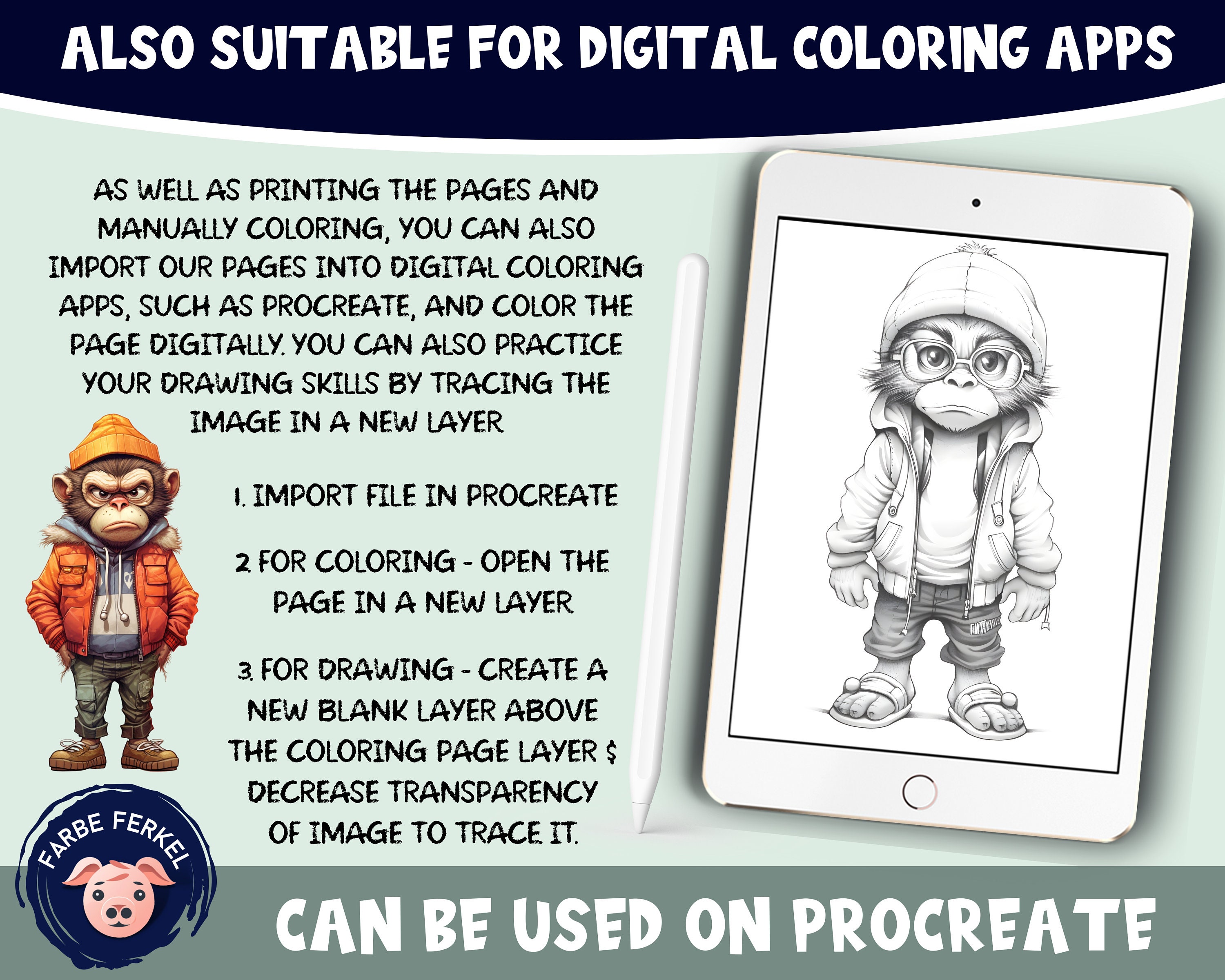 Grumpy Monkeys Greyscale Coloring Book Funny Coloring Book Monkey ...