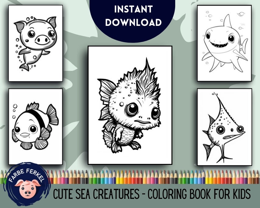 Cute Sea Creatures Coloring Book Kids Coloring Book Sea Creatures ...