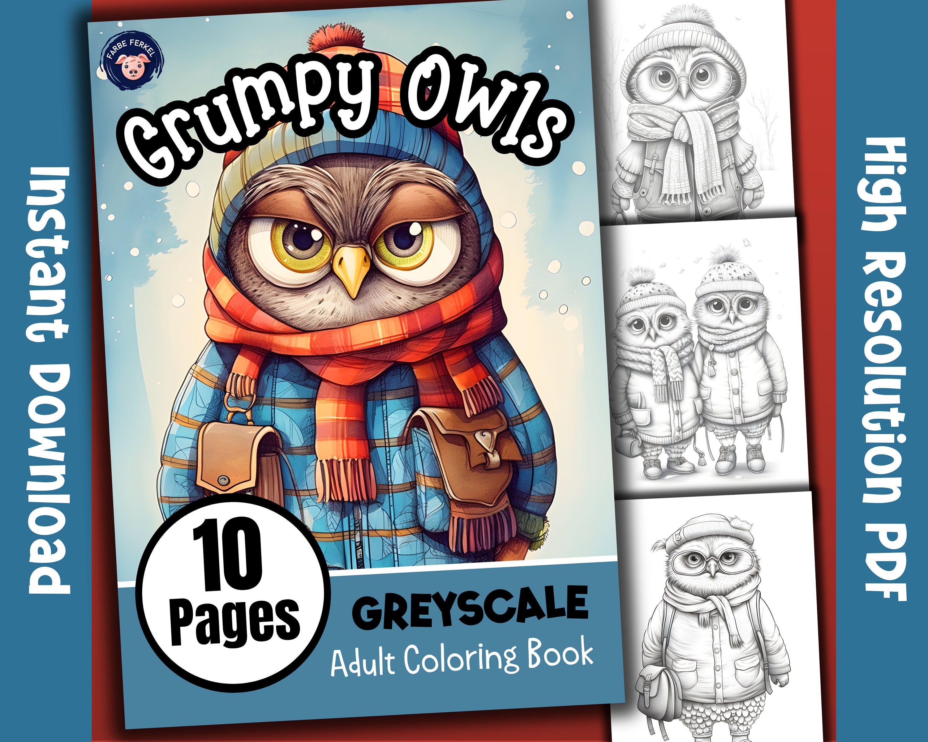Grumpy Owls Greyscale Coloring Book Owl Coloring Pages - Etsy