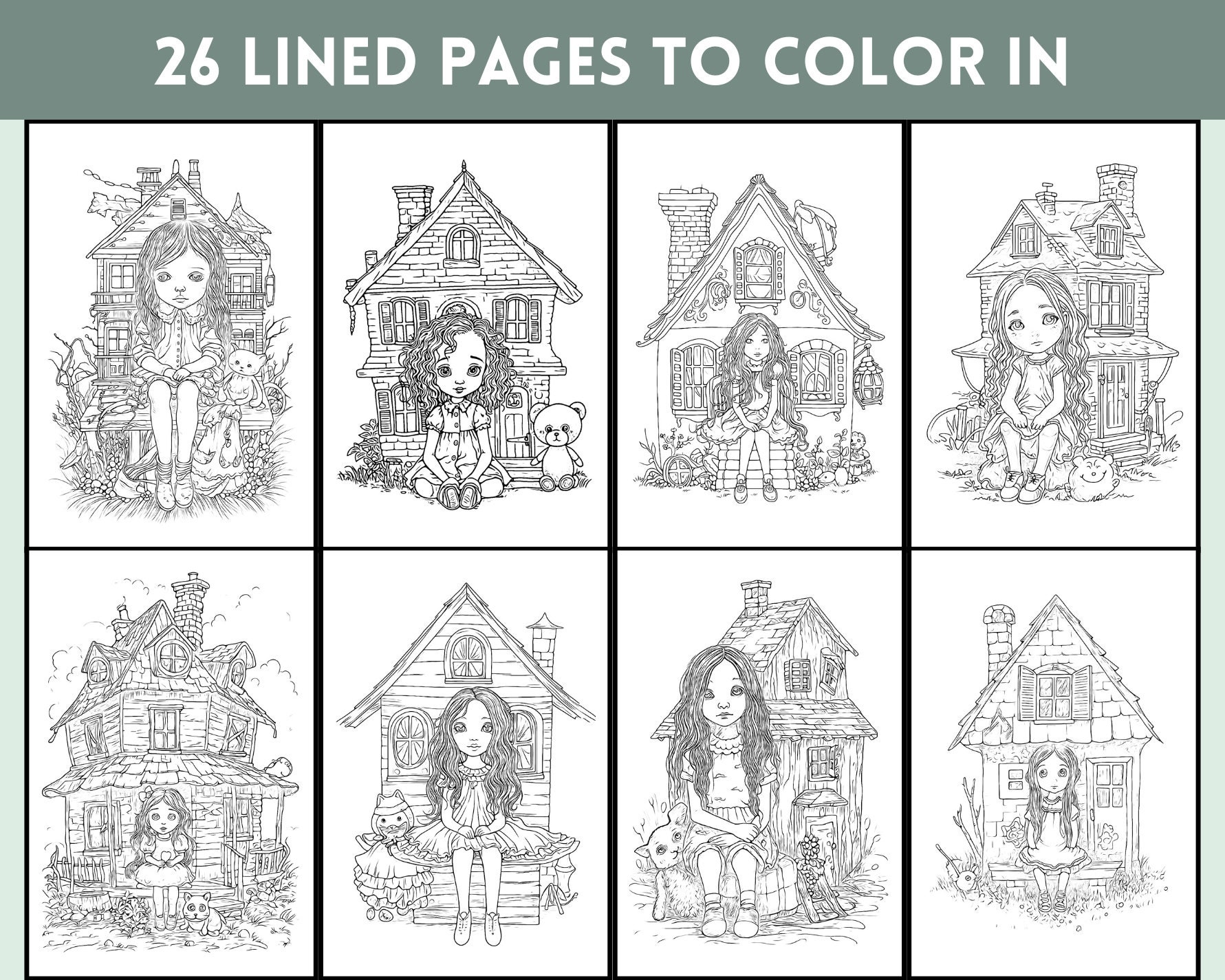 Doll's House Coloring Book Girl Coloring Books Greyscale Colouring ...
